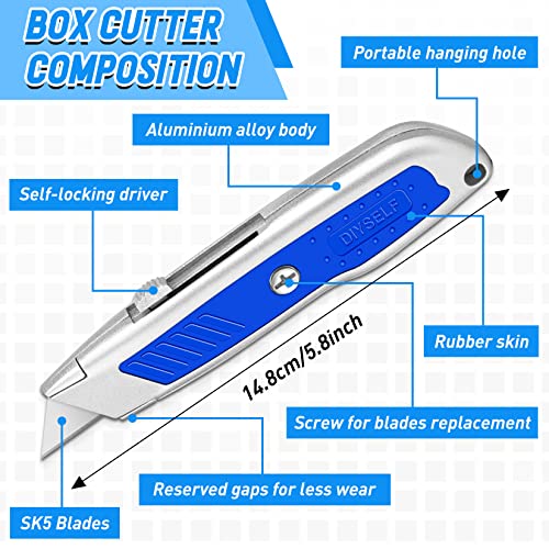 DIYSELF 2 Pack Box Cutter- Sharp Utility Knife- Box Cutters Heavy Duty for Carpet, Cardboard, Paper- Razor Knife- Box Opener- Cardboard Cutter- Exacto Knife- Retractable Knife (Blue)