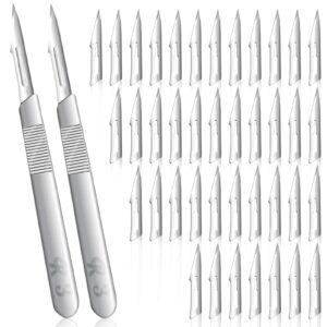 40 pieces scalpel blades #11 scalpels surgical sterile blades with 2pcs #3 handles & storage box,individually wrapped high carbon steel blades for sculpting, cutting,crafts & more