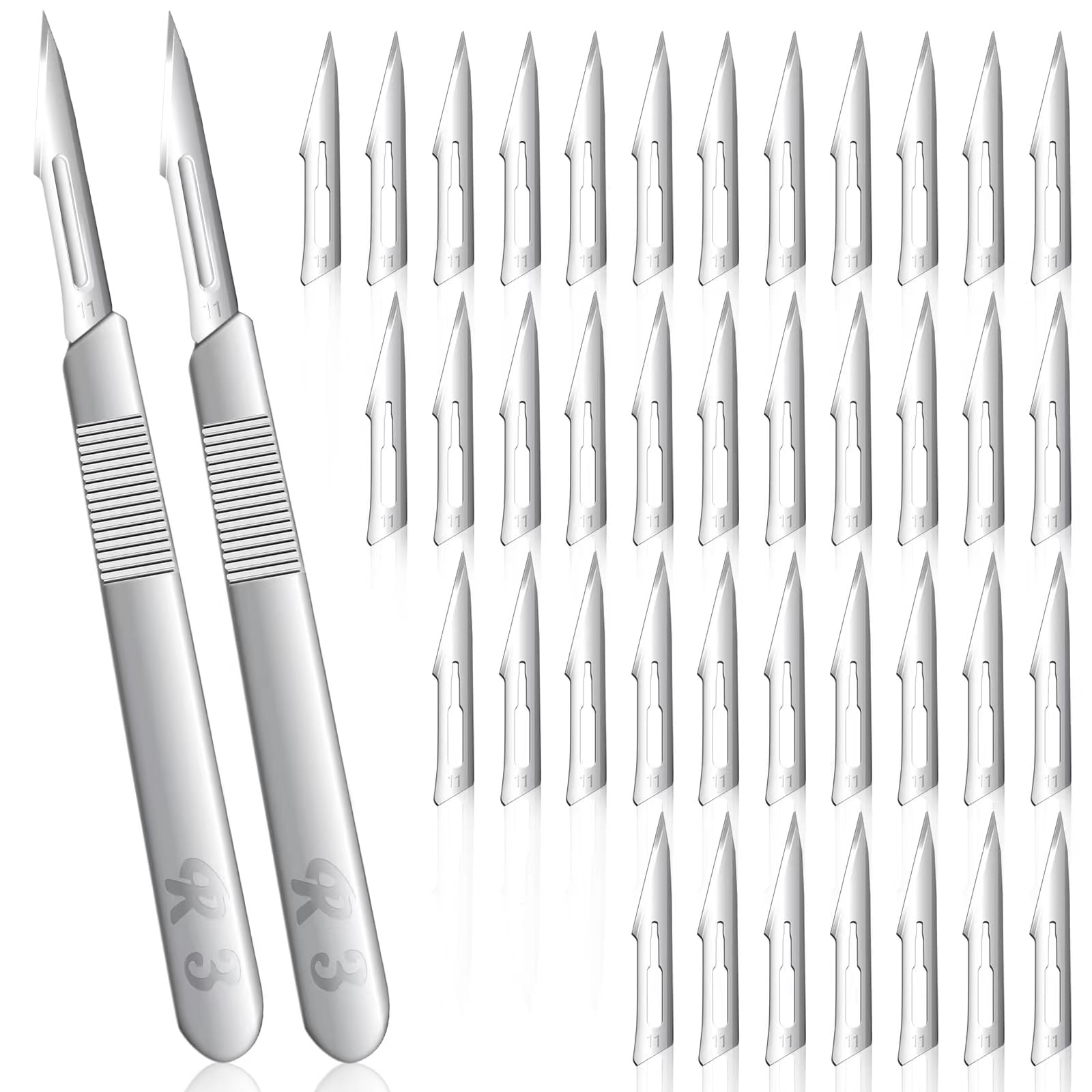 40 Pieces Scalpel Blades #11 Scalpels Surgical Sterile Blades with 2PCS #3 Handles & Storage Box,Individually Wrapped High Carbon Steel Blades for Sculpting, Cutting,Crafts & More