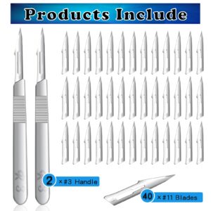 40 Pieces Scalpel Blades #11 Scalpels Surgical Sterile Blades with 2PCS #3 Handles & Storage Box,Individually Wrapped High Carbon Steel Blades for Sculpting, Cutting,Crafts & More