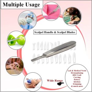 Scalpel Handle #8 Stainless Steel Knife, Blade Holder with Thick Handle Fits Blades No 60 for Precise Cutting, Student Educational-Use Biology Labs, DIY Crafts, Model Making, Repairs + More