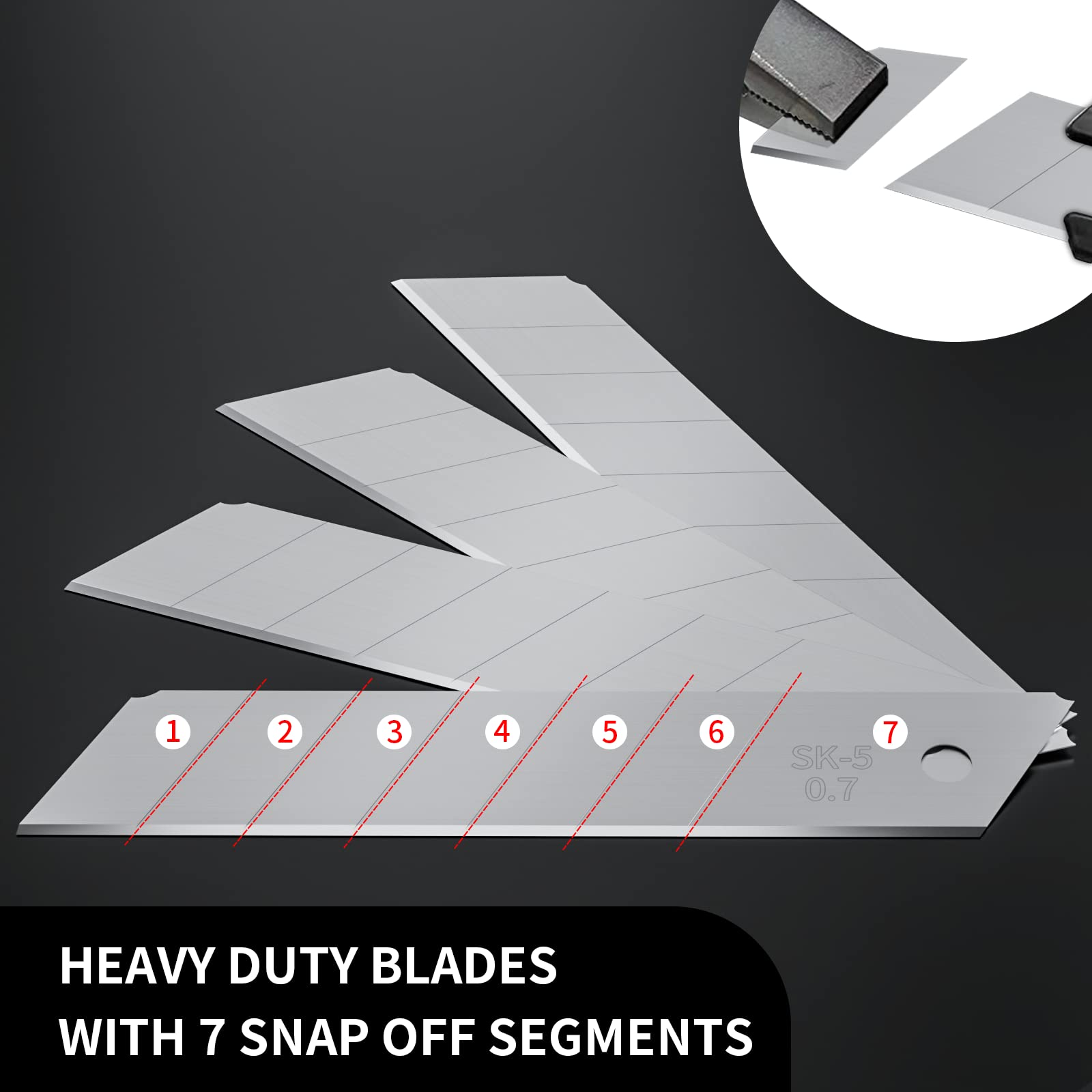 Decare 25mm SK5 Snap Off Blades, 60 Blades (420 segments) Multi Snap-Off Replacement Blades with Dispenser Fits Most 25mm Utility Knives Box Cutter