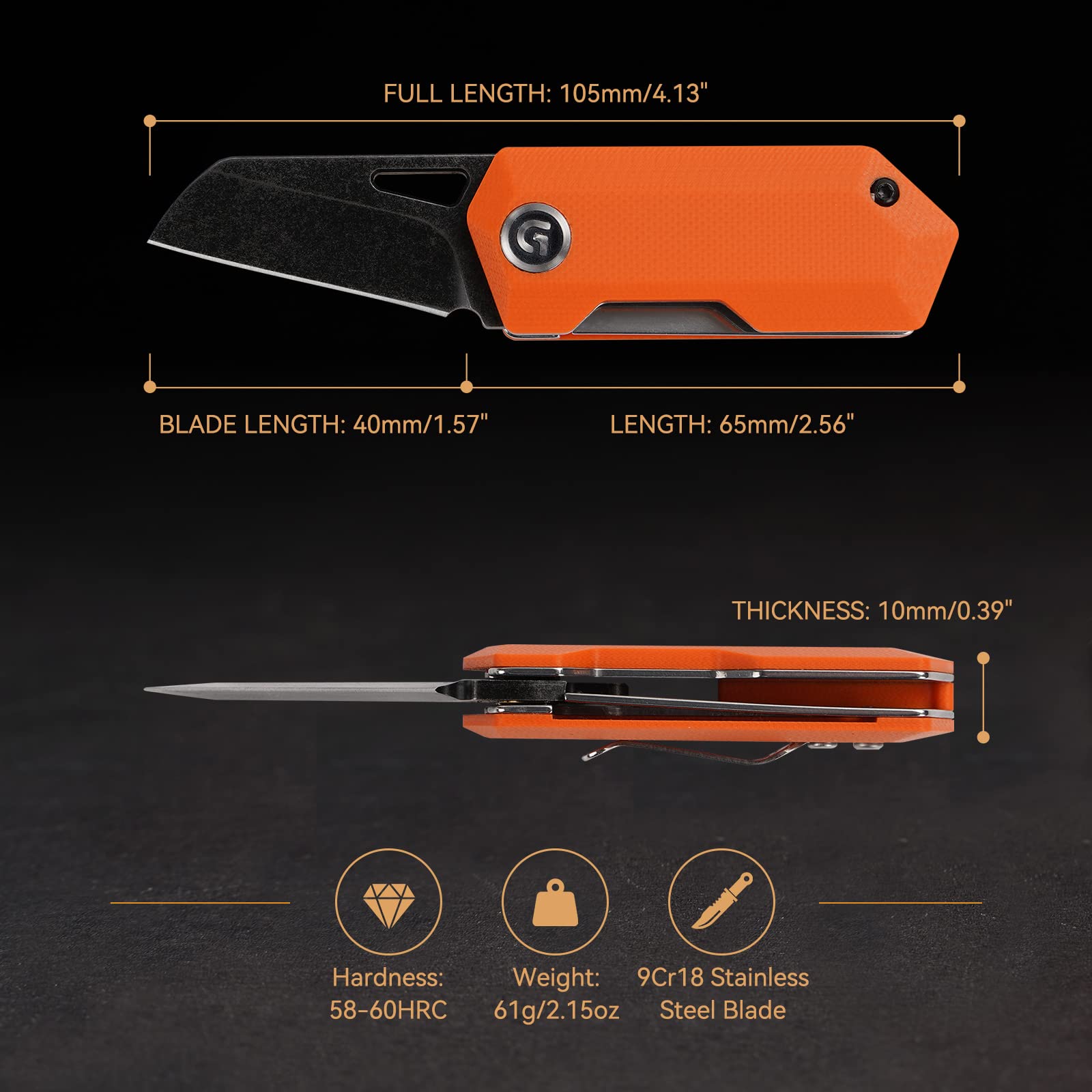 GVDV Small Pocket Knife 1.57 Inch Blade, 9Cr18Mov Stainless Steel Mini Pocket Knives & Folding Knives, Front Flipper EDC Knives for Men Women, Orange