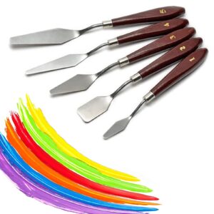 artist painting knives set - 5 pieces painting knives stainless steel spatula palette knife oil painting accessories color mixing set for oil, canvas, acrylic painting