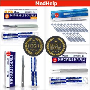 MEDHELP Pack of 100 Disposable Surgical Blades 10 and Pack of 3 Scalpel Handle No 3 - Size 10 Scalpel Blades for Surgical Knife Scalpel, High Carbon Steel Dermablade Surgical Blades