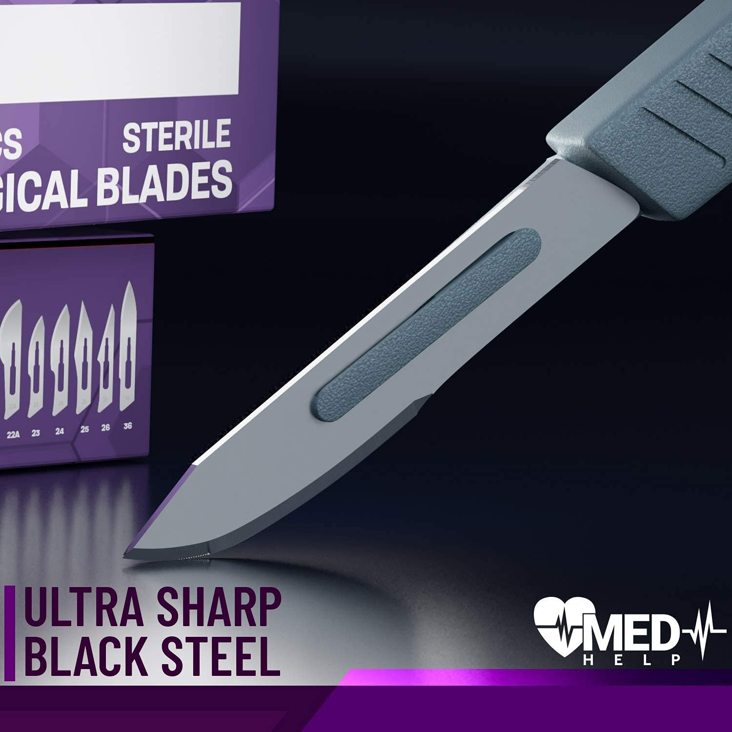 MEDHELP Pack of 100 Disposable Surgical Blades 10 and Pack of 3 Scalpel Handle No 3 - Size 10 Scalpel Blades for Surgical Knife Scalpel, High Carbon Steel Dermablade Surgical Blades