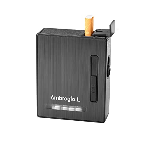 Ambrogio.L Full Pack 20 Regular Cigarettes Case/Box with Arc Lighter USB Rechargeable, Flameless, Windproof,Moisture-Proof