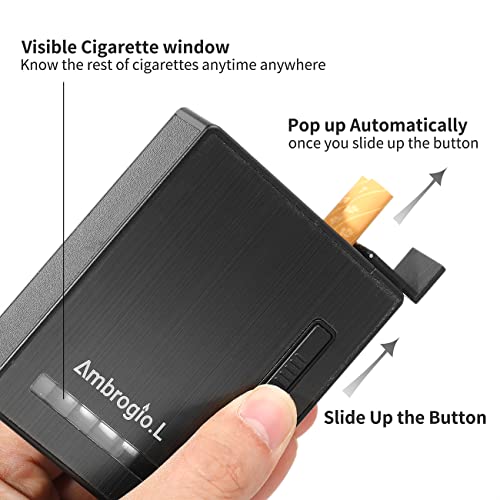 Ambrogio.L Full Pack 20 Regular Cigarettes Case/Box with Arc Lighter USB Rechargeable, Flameless, Windproof,Moisture-Proof