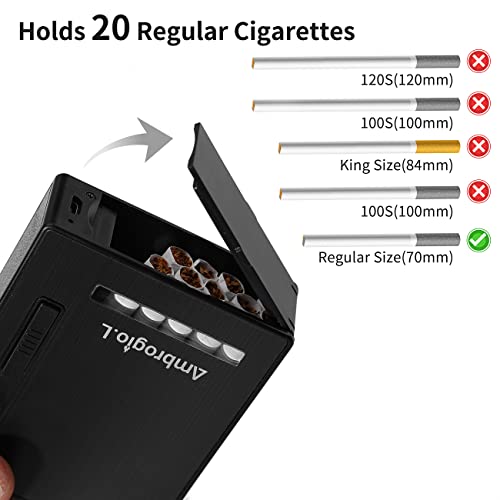 Ambrogio.L Full Pack 20 Regular Cigarettes Case/Box with Arc Lighter USB Rechargeable, Flameless, Windproof,Moisture-Proof