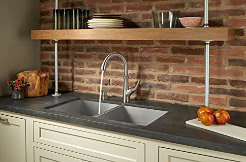 Pfister Tamera Kitchen Faucet with Pull Down Sprayer and Soap Dispenser, Single Handle, High Arc, Stainless Steel Finish, F5297TAS