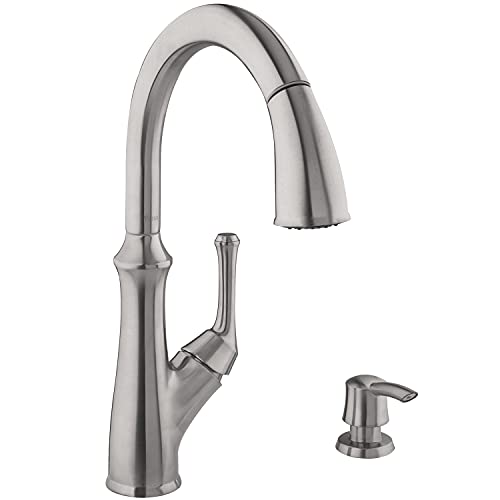 Pfister Tamera Kitchen Faucet with Pull Down Sprayer and Soap Dispenser, Single Handle, High Arc, Stainless Steel Finish, F5297TAS