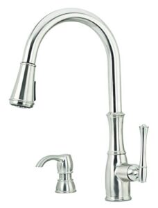 pfister wheaton kitchen faucet with pull down sprayer and soap dispenser, single handle, high arc, stainless steel finish, gt529wh1s, large