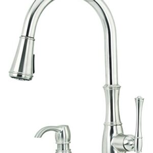 Pfister Wheaton Kitchen Faucet with Pull Down Sprayer and Soap Dispenser, Single Handle, High Arc, Stainless Steel Finish, GT529WH1S, Large