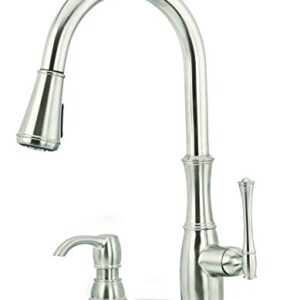 Pfister Wheaton Kitchen Faucet with Pull Down Sprayer and Soap Dispenser, Single Handle, High Arc, Stainless Steel Finish, GT529WH1S, Large