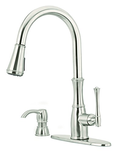 Pfister Wheaton Kitchen Faucet with Pull Down Sprayer and Soap Dispenser, Single Handle, High Arc, Stainless Steel Finish, GT529WH1S, Large