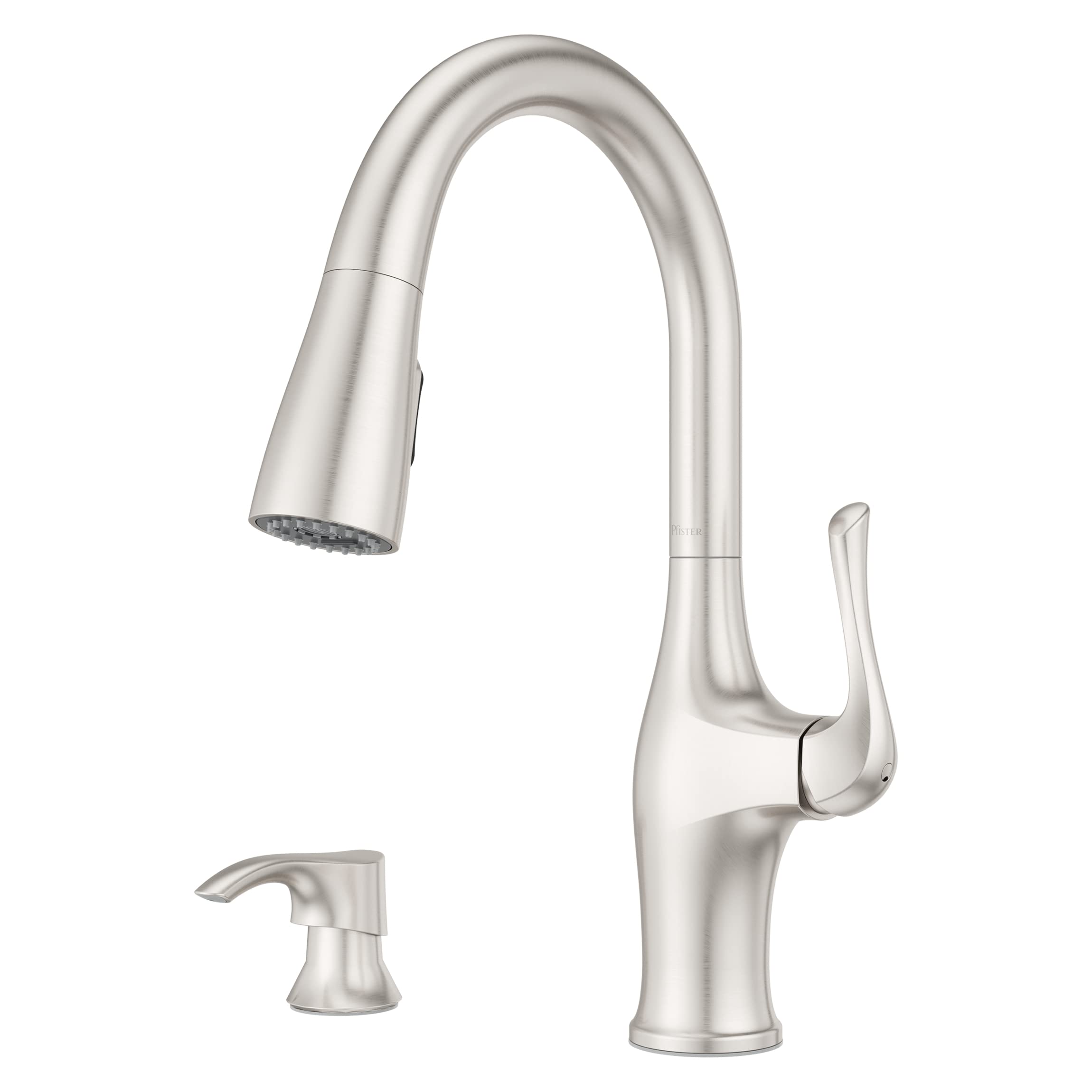 Pfister Wray Kitchen Faucet with Pull Down Sprayer and Soap Dispenser, Single Handle, High Arc, Spot Defense Stainless Steel Finish, F5297WRYGS