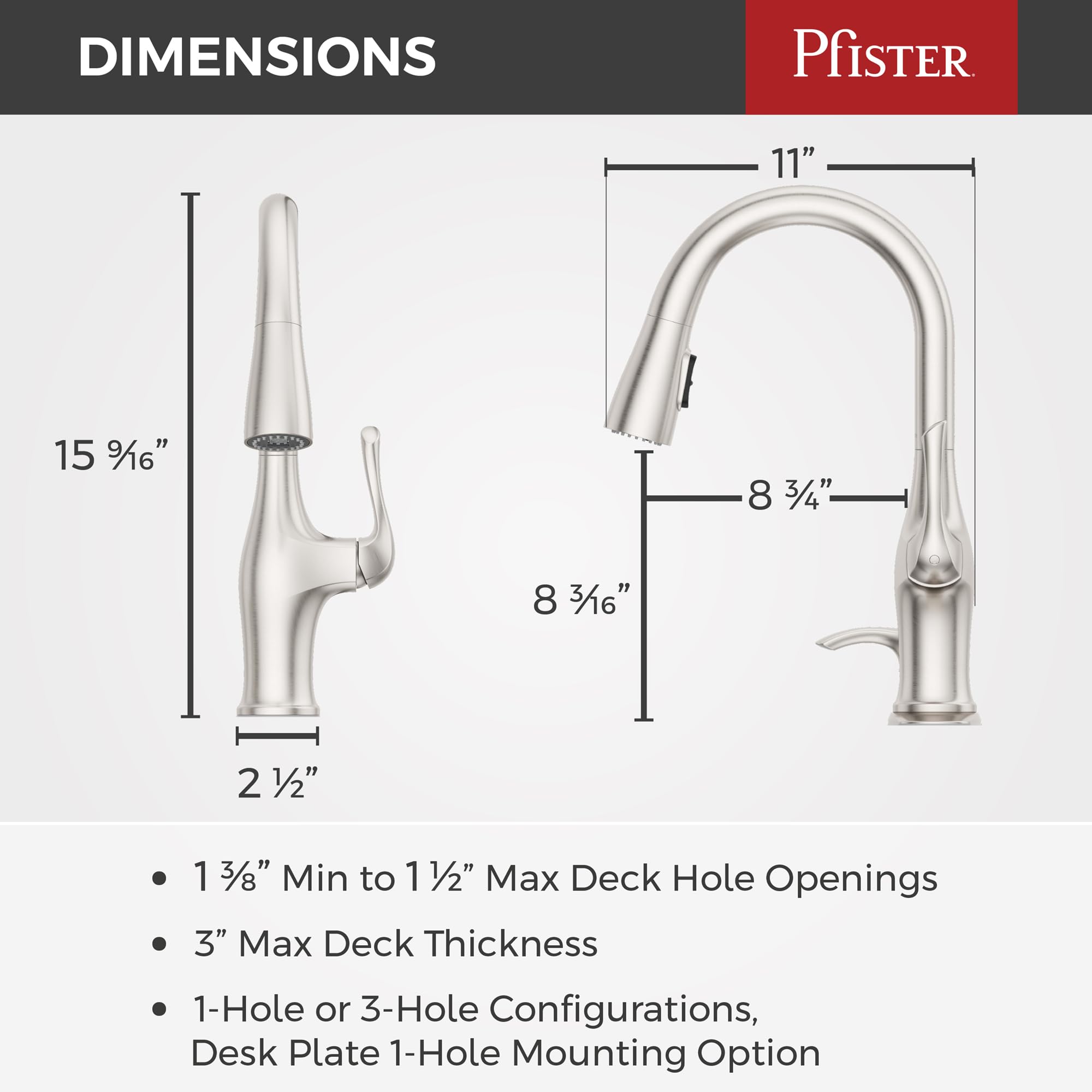 Pfister Wray Kitchen Faucet with Pull Down Sprayer and Soap Dispenser, Single Handle, High Arc, Spot Defense Stainless Steel Finish, F5297WRYGS