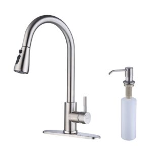 kitchen faucet with pull down sprayer, brush nickel pull out kitchen faucet with kitchen soap dispenser, single level stainless steel kitchen faucet, single handle high arc kitchen faucet