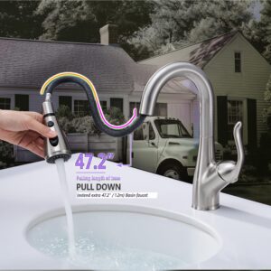 SOOSWEET Single Hole Bathroom Faucet with 3 Function Pull-out Sprayer, Brushed Nickel