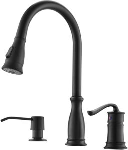 3 hole kitchen faucet with pull down sprayer, appaso kitchen faucet with soap dispenser, 3 pieces kitchen faucet with separate handle, matte black kitchen faucet 3 hole, 218mb