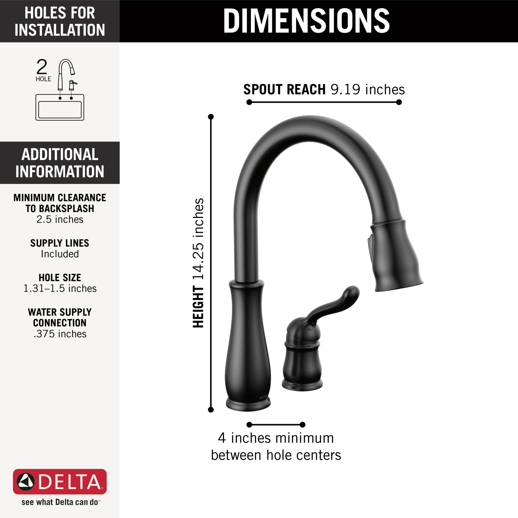 Delta Faucet Leland Pull Down Kitchen Faucet, Black Kitchen Faucets with Pull Down Sprayer, Kitchen Sink Faucet, Magnetic Docking Spray Head, 1.8 GPM Water Flow, Matte Black 978-BL-DST