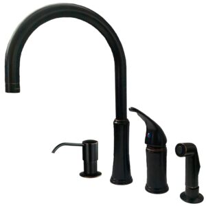 laguna brass 1230tb single handle high arc kitchen faucet with spray, oil rubbed bronze finish with soap dispenser