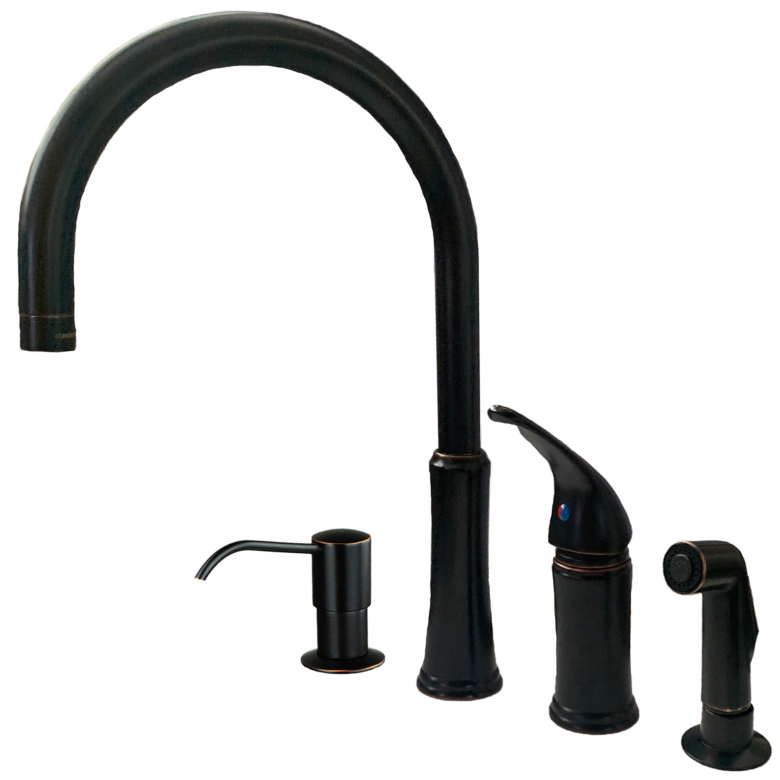 Laguna Brass 1230TB Single Handle High Arc Kitchen Faucet with Spray, Oil Rubbed Bronze Finish with Soap Dispenser