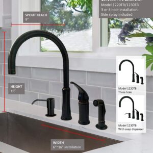 Laguna Brass 1230TB Single Handle High Arc Kitchen Faucet with Spray, Oil Rubbed Bronze Finish with Soap Dispenser