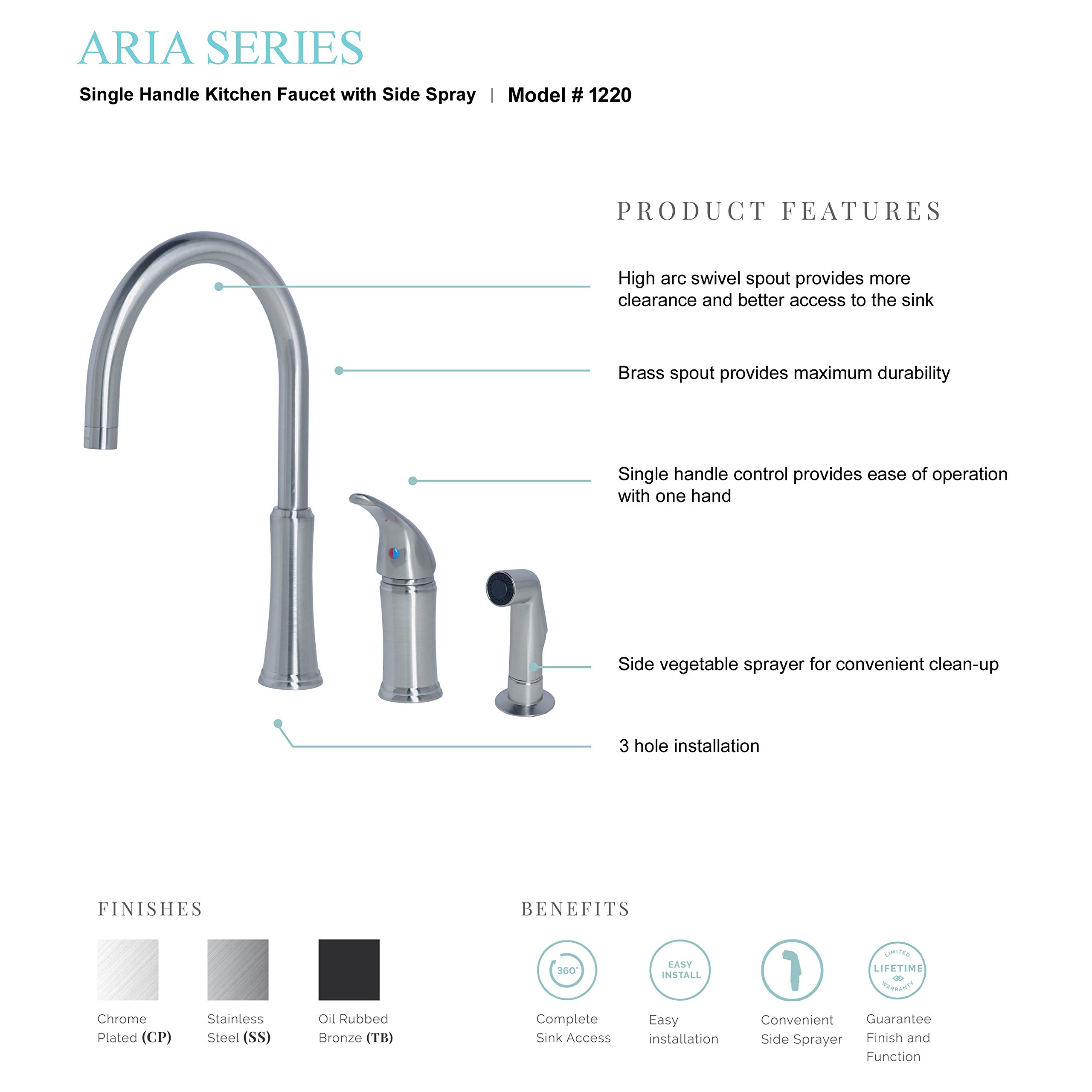 Laguna Brass 1230TB Single Handle High Arc Kitchen Faucet with Spray, Oil Rubbed Bronze Finish with Soap Dispenser