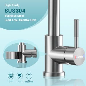 DAYONE Kitchen Fuacet with Soap Dispenser Brushed Nickel, 3 Modes Stainless Steel for 1/2 Holes Kitchen Sink, 360° Single Handle High Arc Sink Faucet with Pull Down Sprayer, DAY-CR0014