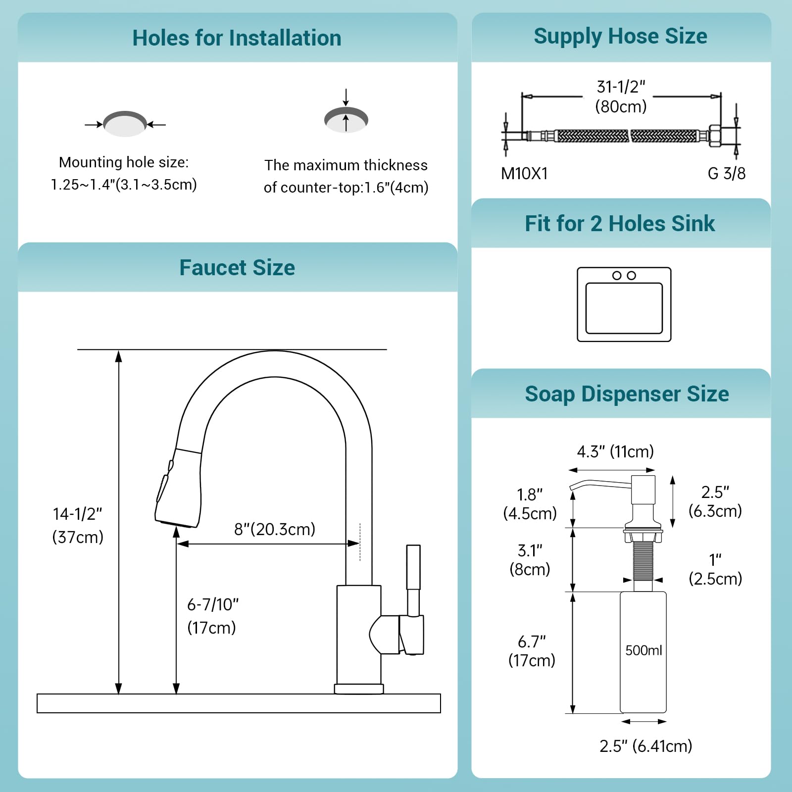 DAYONE Kitchen Fuacet with Soap Dispenser Brushed Nickel, 3 Modes Stainless Steel for 1/2 Holes Kitchen Sink, 360° Single Handle High Arc Sink Faucet with Pull Down Sprayer, DAY-CR0014