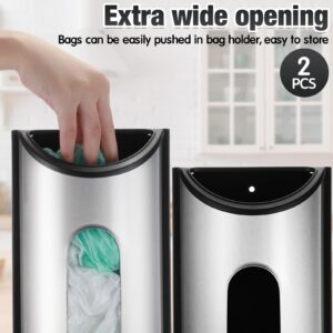 Lallisa 2 Pack Grocery Bag Holder Plastic Bag Dispenser Wall Mount Storage Stainless Steel Bag Storage for Plastic Bags with Extra Wide Easy Access Openings(Arc Shaped)