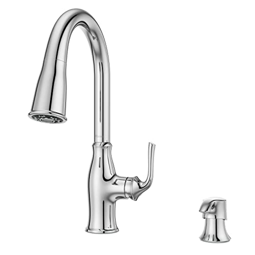 Pfister Rosslyn Kitchen Faucet with Pull Down Sprayer and Soap Dispenser, Single Handle, High Arc, Polished Chrome Finish, F5297RSSRC