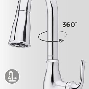 Pfister Rosslyn Kitchen Faucet with Pull Down Sprayer and Soap Dispenser, Single Handle, High Arc, Polished Chrome Finish, F5297RSSRC