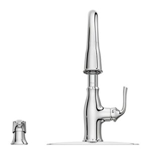 Pfister Rosslyn Kitchen Faucet with Pull Down Sprayer and Soap Dispenser, Single Handle, High Arc, Polished Chrome Finish, F5297RSSRC