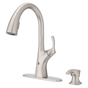 pfister masey touchless kitchen faucet with pull down sprayer and soap dispenser, single handle, high arc, spot defense stainless steel finish, f529emcgs