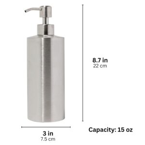 Yew Design Silver Soap Dispenser Stainless Steel for Bathroom and Kitchen Sink, 15oz Refillable Round Rustproof Hand Dish Soap Dispenser Pump for Detergent, Lotion, and Countertop