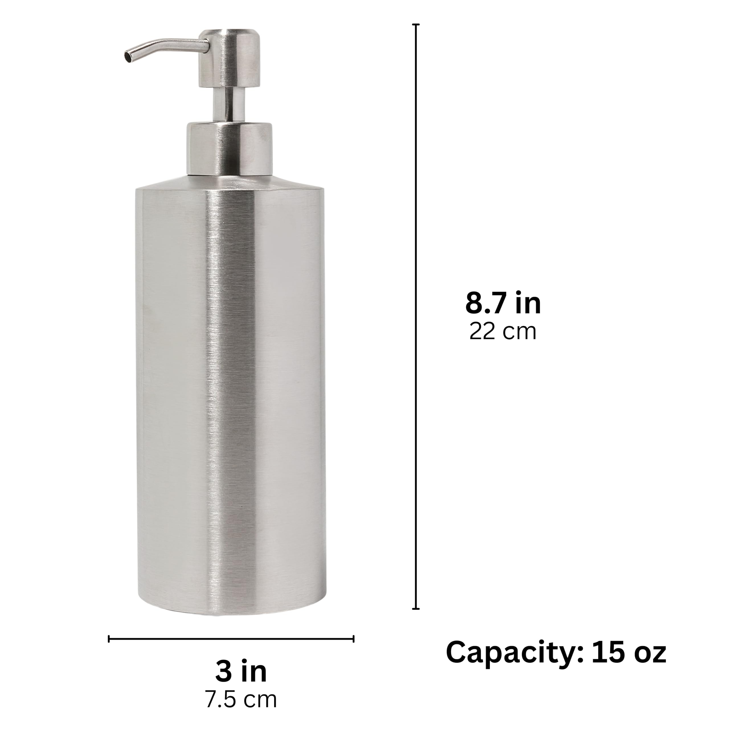 Yew Design Silver Soap Dispenser Stainless Steel for Bathroom and Kitchen Sink, 15oz Refillable Round Rustproof Hand Dish Soap Dispenser Pump for Detergent, Lotion, and Countertop