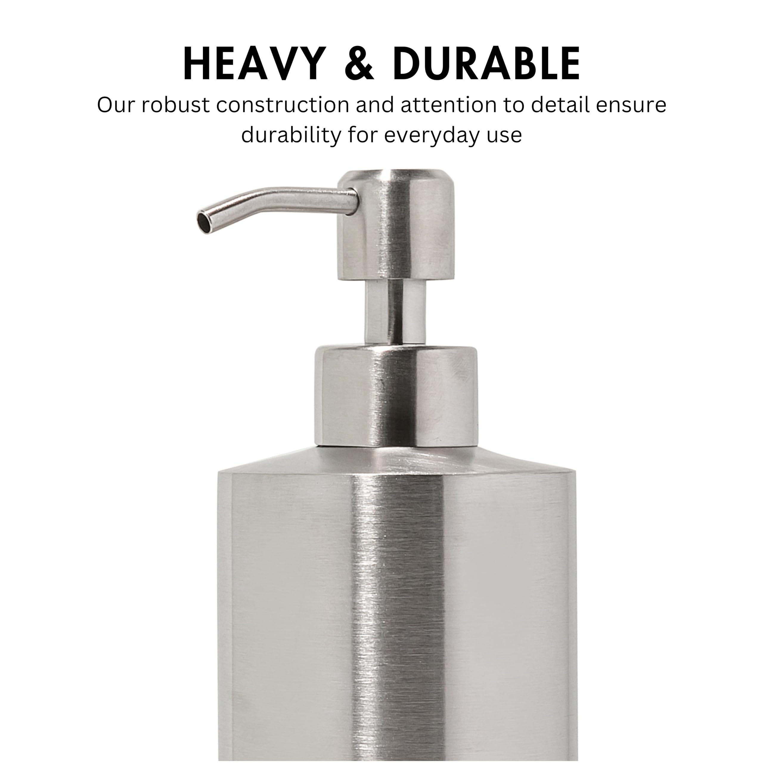 Yew Design Silver Soap Dispenser Stainless Steel for Bathroom and Kitchen Sink, 15oz Refillable Round Rustproof Hand Dish Soap Dispenser Pump for Detergent, Lotion, and Countertop