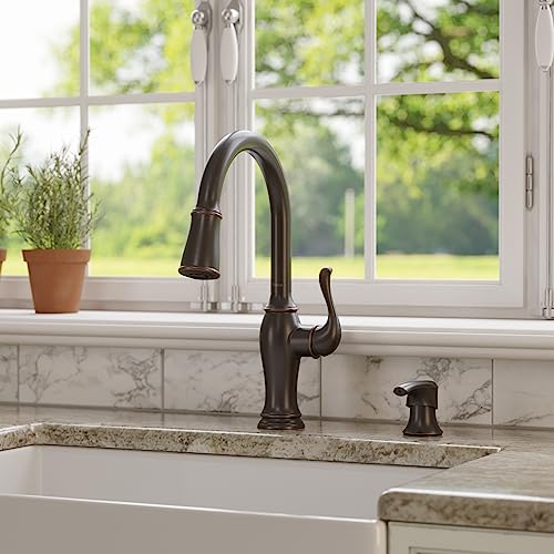 Pfister Maren Kitchen Faucet with Pull Down Sprayer and Soap Dispenser, Single Handle, High Arc, Tuscan Bronze Finish, F5297MMY