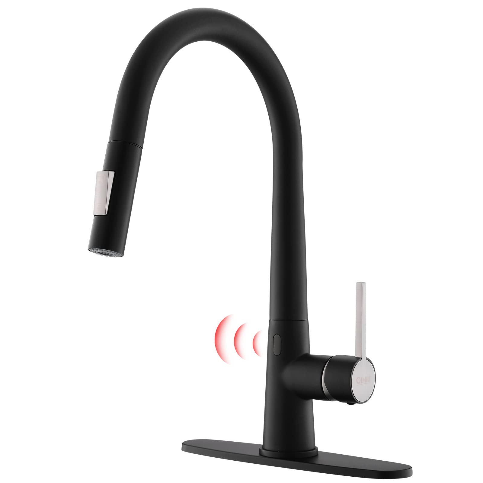 GIMILI Touchless Black Kitchen Faucet with Pull Down Sprayer, High Arc Single Handle Motion Sensor Smart Activated Hands-Free Kitchen Sink Faucet