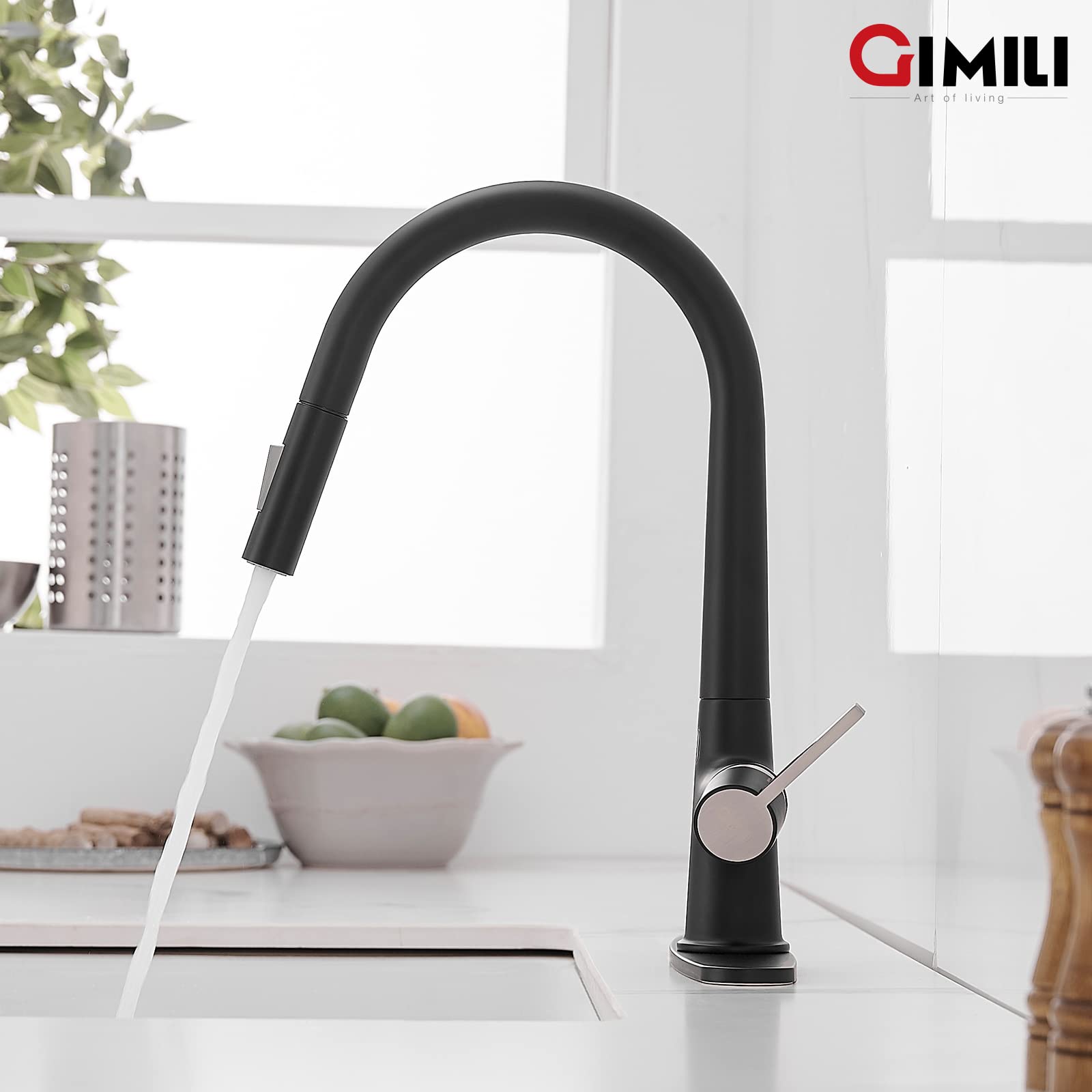 GIMILI Touchless Black Kitchen Faucet with Pull Down Sprayer, High Arc Single Handle Motion Sensor Smart Activated Hands-Free Kitchen Sink Faucet