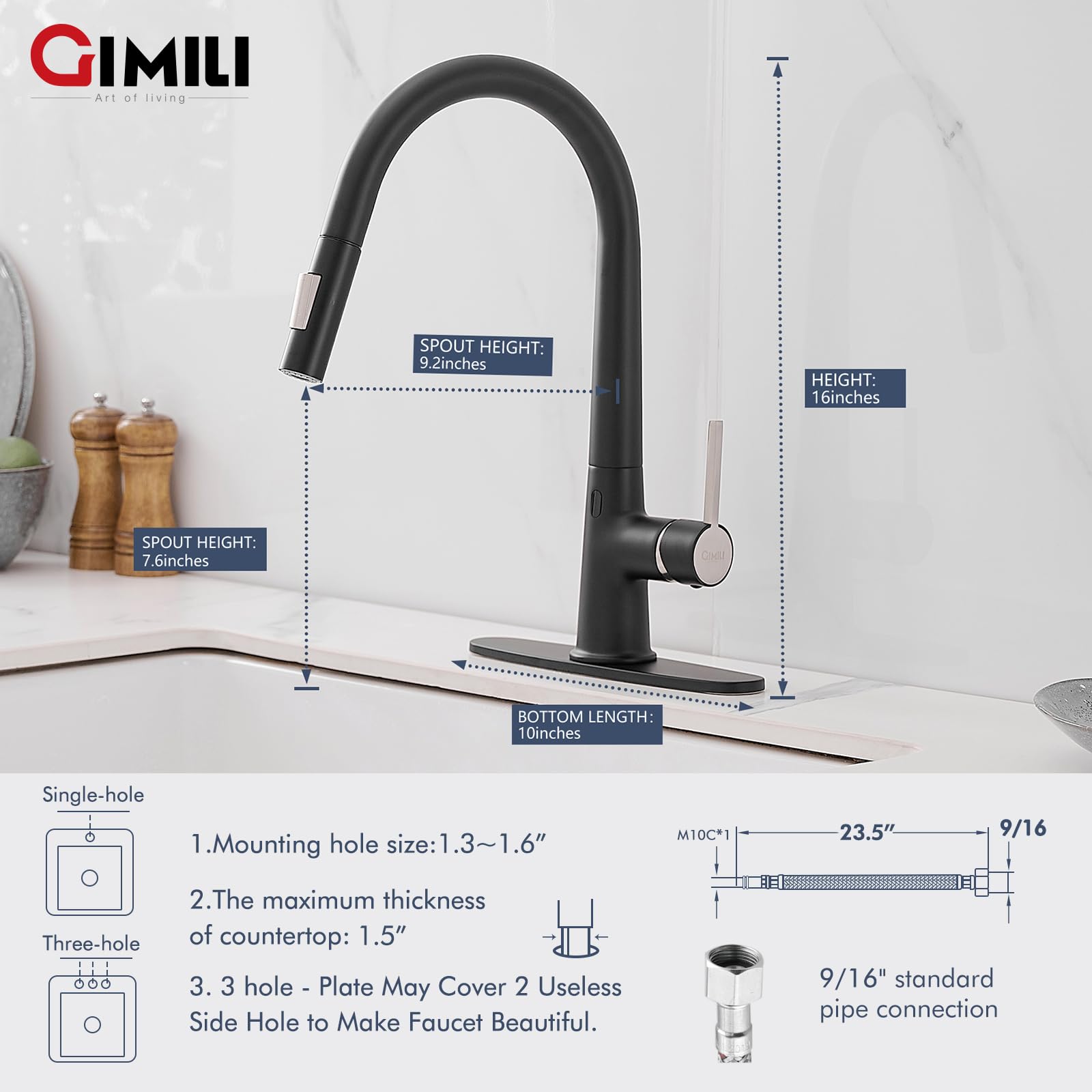 GIMILI Touchless Black Kitchen Faucet with Pull Down Sprayer, High Arc Single Handle Motion Sensor Smart Activated Hands-Free Kitchen Sink Faucet