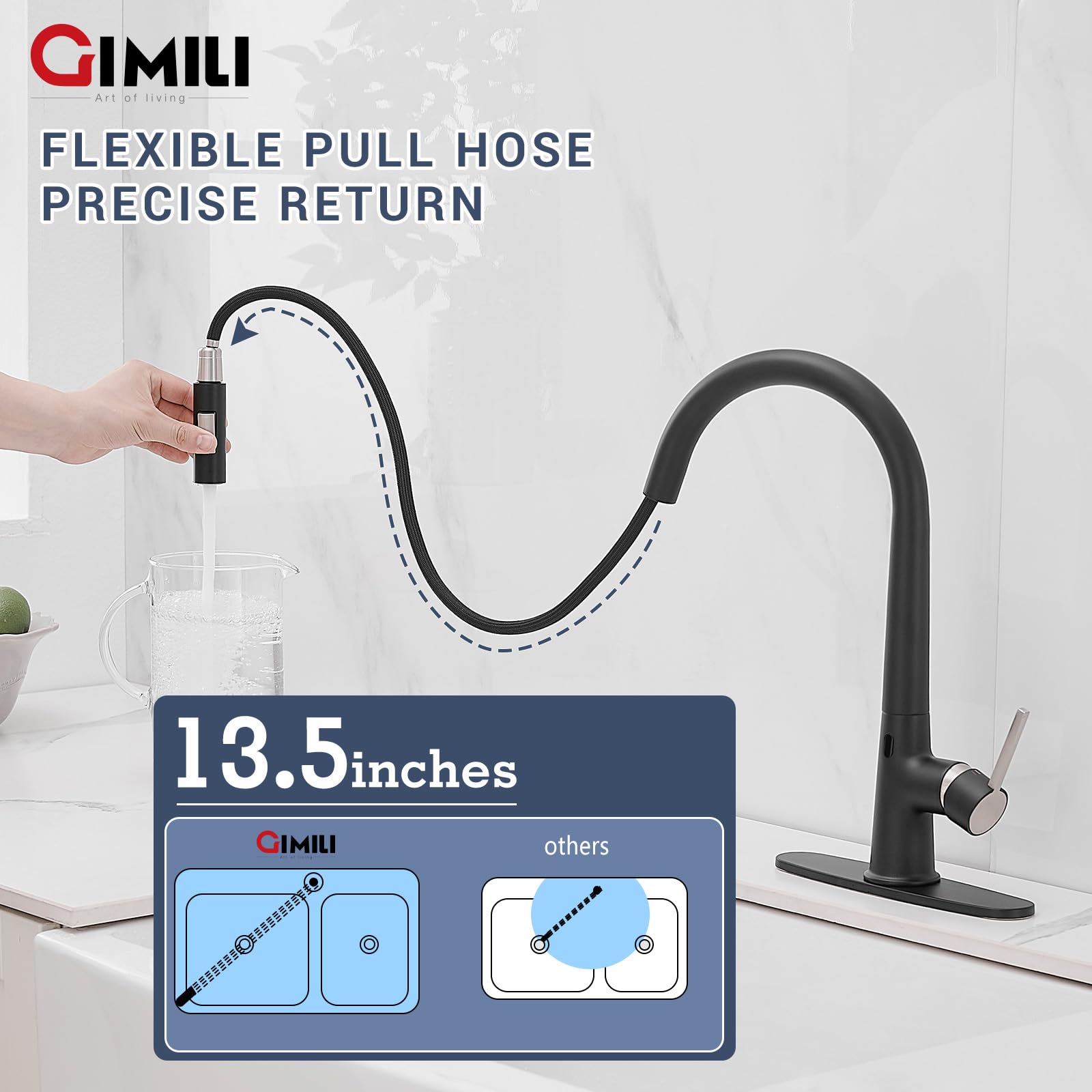 GIMILI Touchless Black Kitchen Faucet with Pull Down Sprayer, High Arc Single Handle Motion Sensor Smart Activated Hands-Free Kitchen Sink Faucet