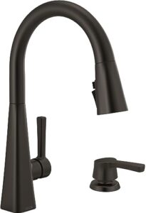 delta faucet lenta pull down kitchen faucet black, soap dispenser included, kitchen sink faucet, faucet for kitchen sink with magnetic docking spray head, matte black 19802z-bl-dst