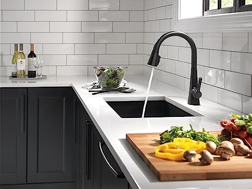 Delta Faucet Lenta Pull Down Kitchen Faucet Black, Soap Dispenser Included, Kitchen Sink Faucet, Faucet for Kitchen Sink with Magnetic Docking Spray Head, Matte Black 19802Z-BL-DST