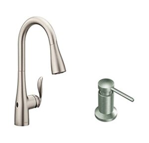 moen 7594ewsrs arbor motionsense wave sensor touchless one-handle high arc pulldown kitchen faucet featuring reflex, spot resist stainless with kitchen soap and lotion dispenser