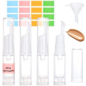 pwsap 0.2oz (5ml) vacuum cosmetic travel container, 4 foundation pump bottles with funnel+ label paper, upgraded arc pump head, liquid foundation, segregation frost, eye cream dispense bottle