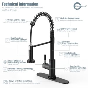 Casavilla Touchless Kitchen Faucet, Black, with Soap Dispenser and Deck Plate, Motion Sensor Smart Activated Single Handle Stainless Steel Sink Faucets, 18IN/48CM Tall