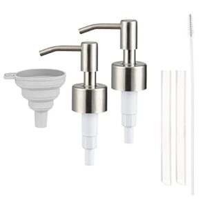 Easy-Tang Silver Soap Dispenser Pump Replacement 304 Rust Proof Stainless Steel Soap Pump Head for Regular Mouth Bottle (2 Packs)